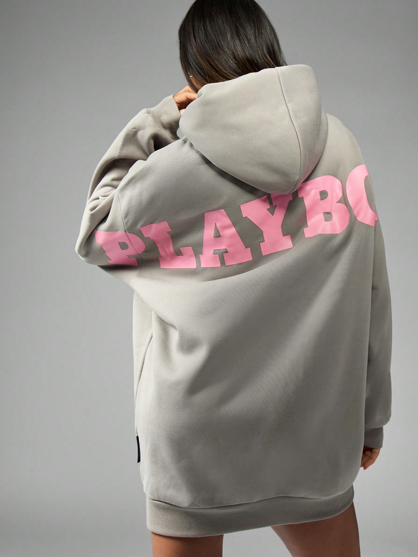 Missguided x Playboy Contrast Hem Logo Graphic Hoodie Dress｜MISSGUIDED