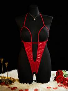 SpicyHot Plus Size Sexy PU Leather Hollow-Out Crotchless Lingerie | SHEIN USA