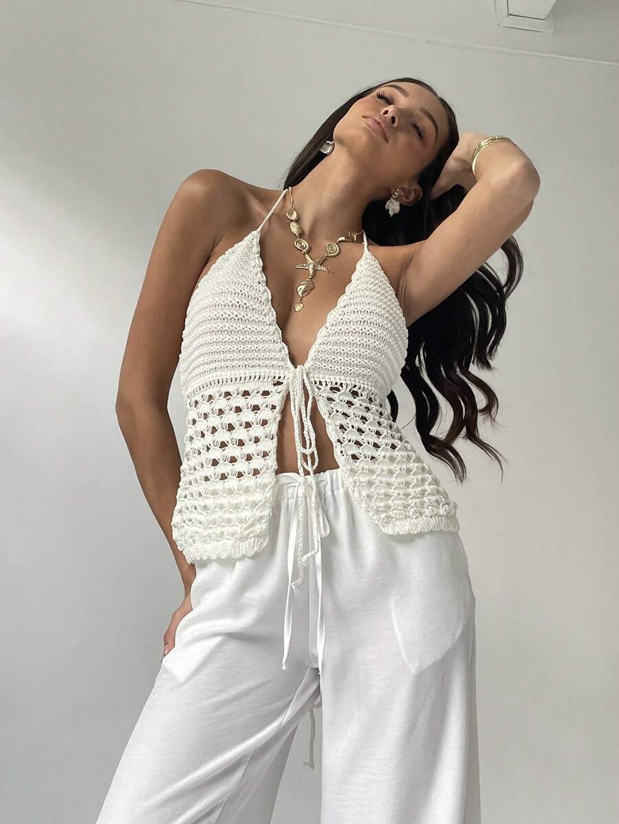 Aloruh New Fashion Sexy Halter Vintage Crochet Beach/Vacation Hollow ...
