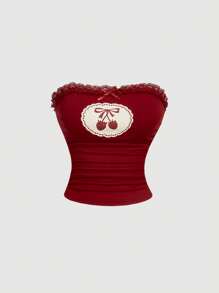 SHEIN MOD Summer Casual Cherry Print Tube Top Y2K Graphic Tees Women ...