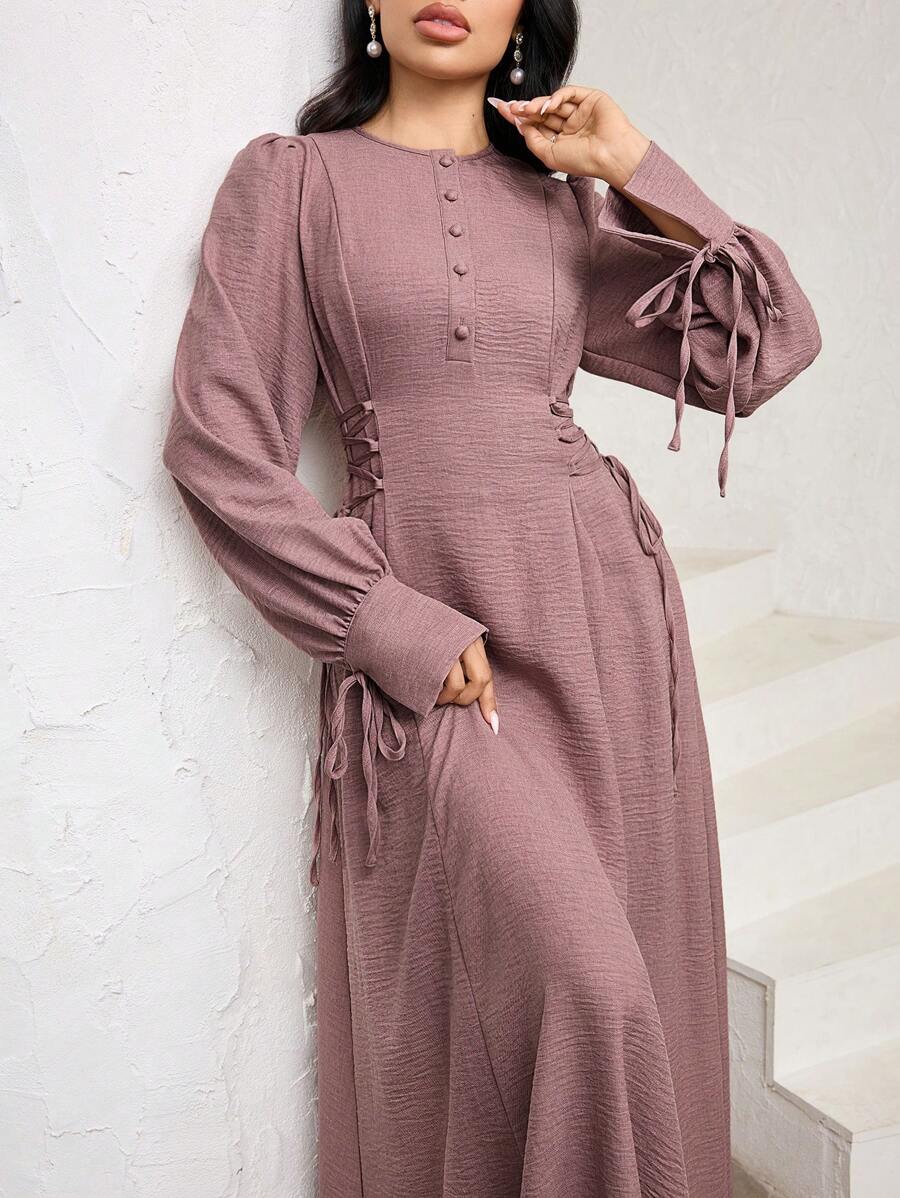 Veilorie Women's Plain Long Sleeve Drawstring Waist Casual Maxi Abaya ...