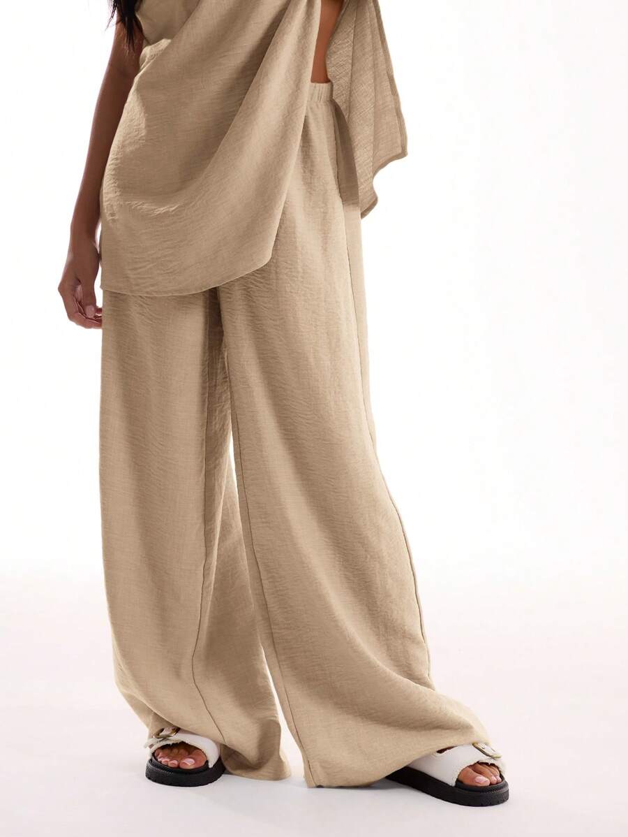 MUSERA Linen Feel Elastic Waist Trousers Vacation Summer Beach Cover Up ...