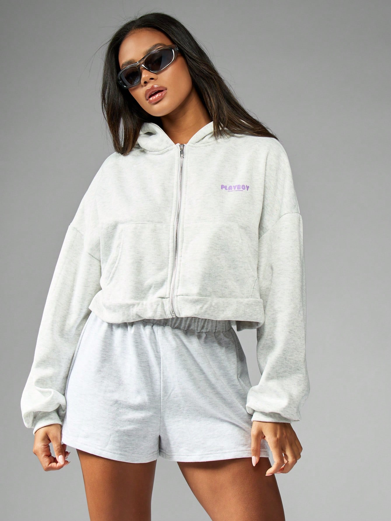 Missguided x Playboy Oversized Cropped Zip Up Hoodie｜MISSGUIDED