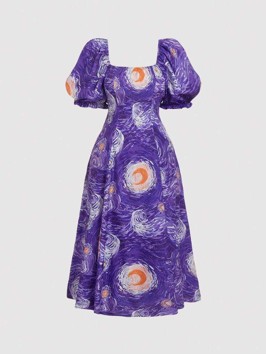 SHEIN MOD Plus Size Van Gogh Starry Night Printed Dress, Vintage Palace ...