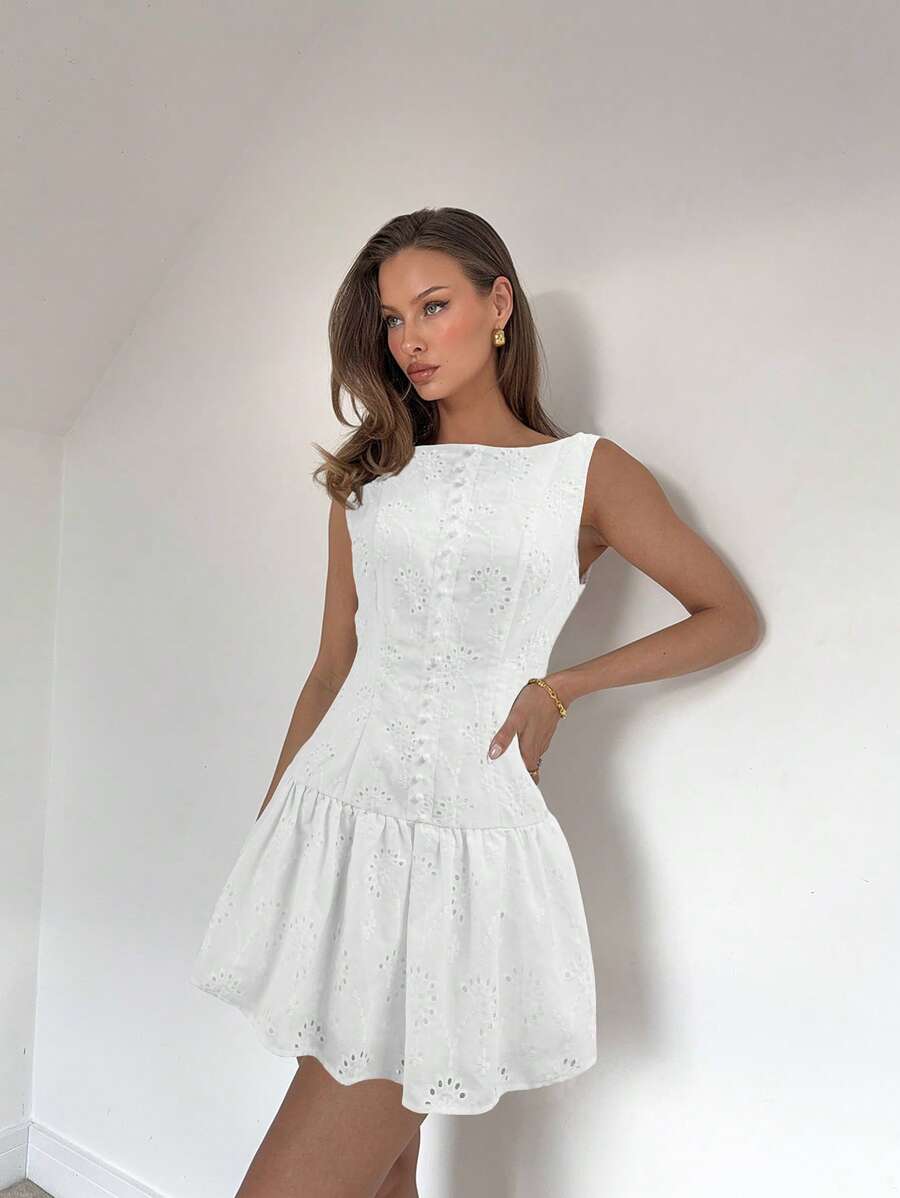 Roylia Women's Vacation Burnout Embroidered Ruffle Hem Backless Dress ...