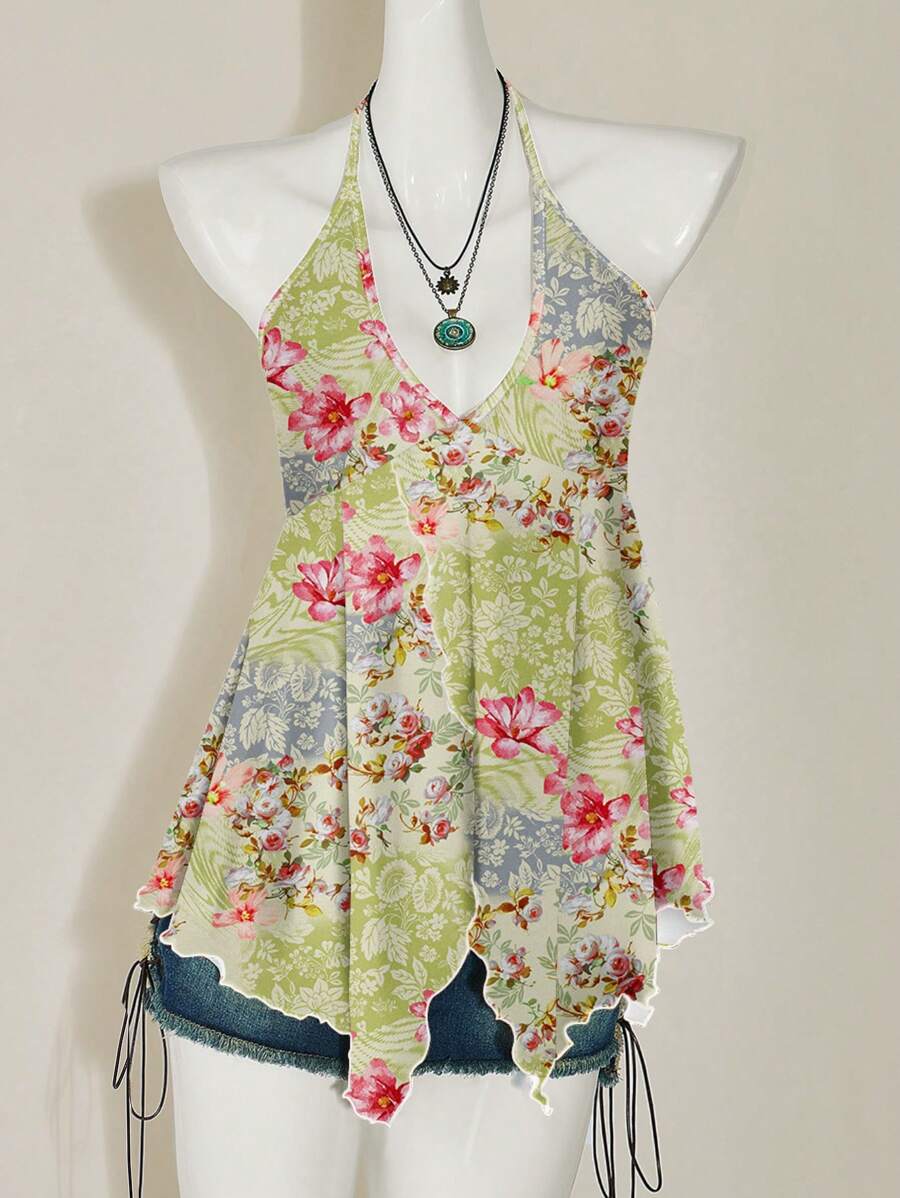 SHEIN ICON Women's Fresh Ditsy Floral Halter Top,Rave Top | SHEIN USA
