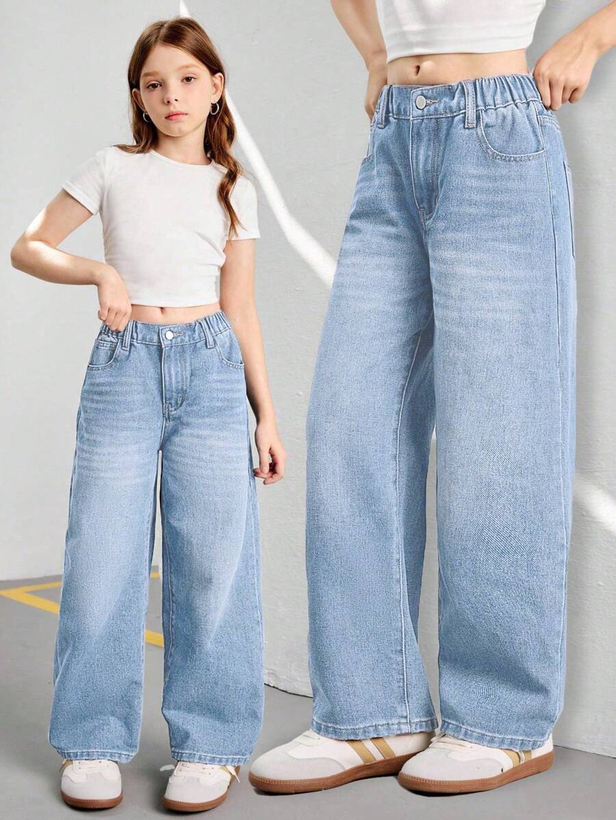 Lunivi Tween Girl Vintage Loose Fit Wide Leg Jeans, Casual Straight ...