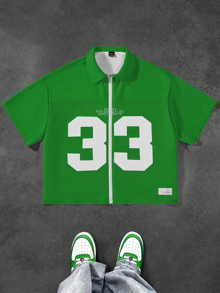 Manfinity Sporsity Men's Short Sleeve Mesh Print Patchwork Shirt ...