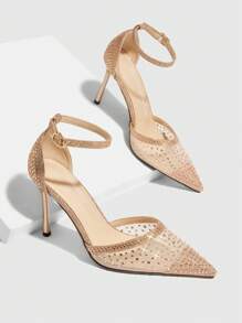 CUCCOO SZL Champagne Color Pointy Toe High Heels With Rhinestones ...
