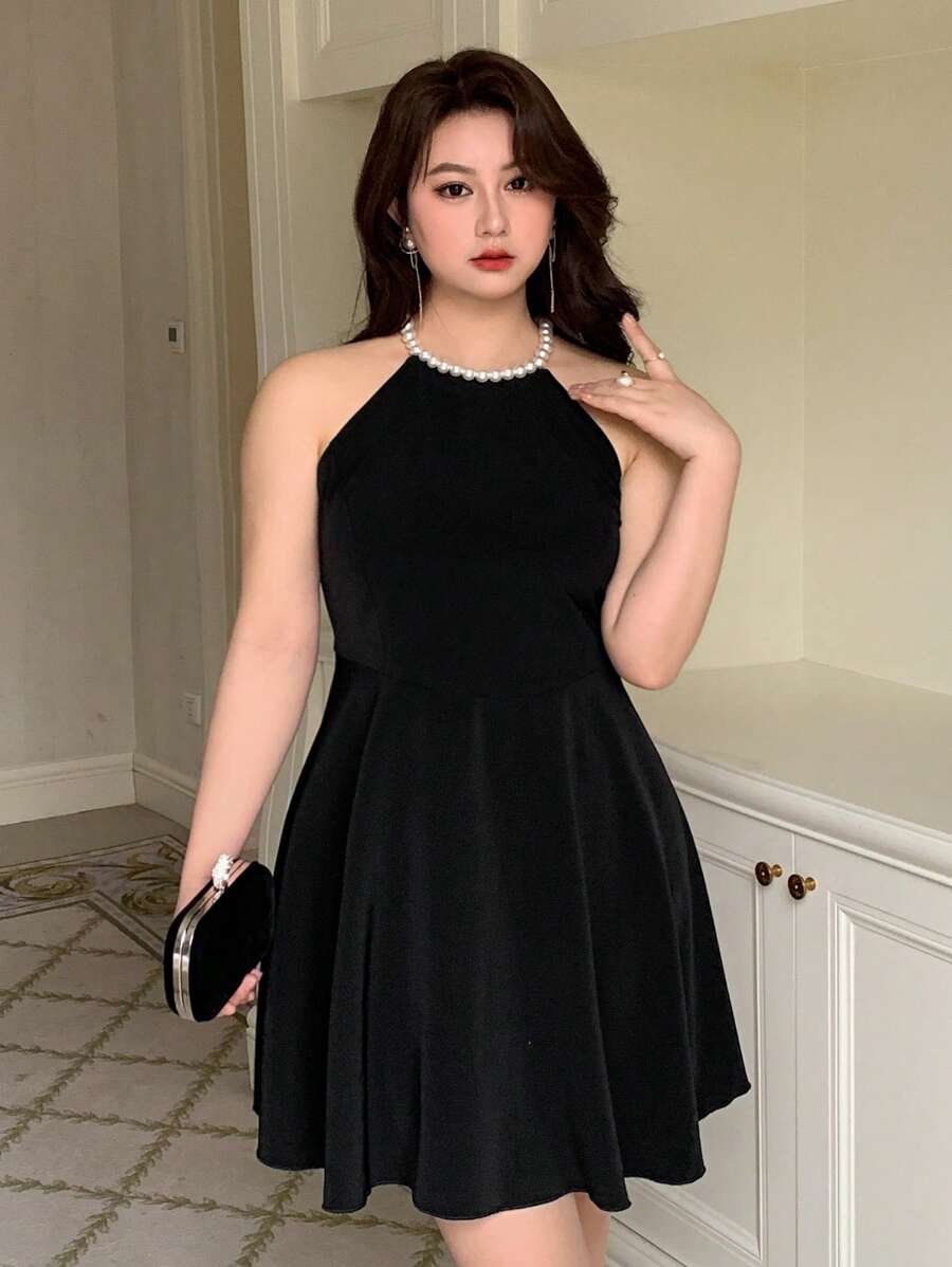 Dazy Plus Plus Size Faux Pearl Decor Sleeveless Short Party Dress ...
