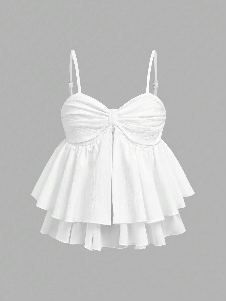 SHEIN Girlism Tween Girls' Cute White Ruffle Trim Camisole Tank Top ...