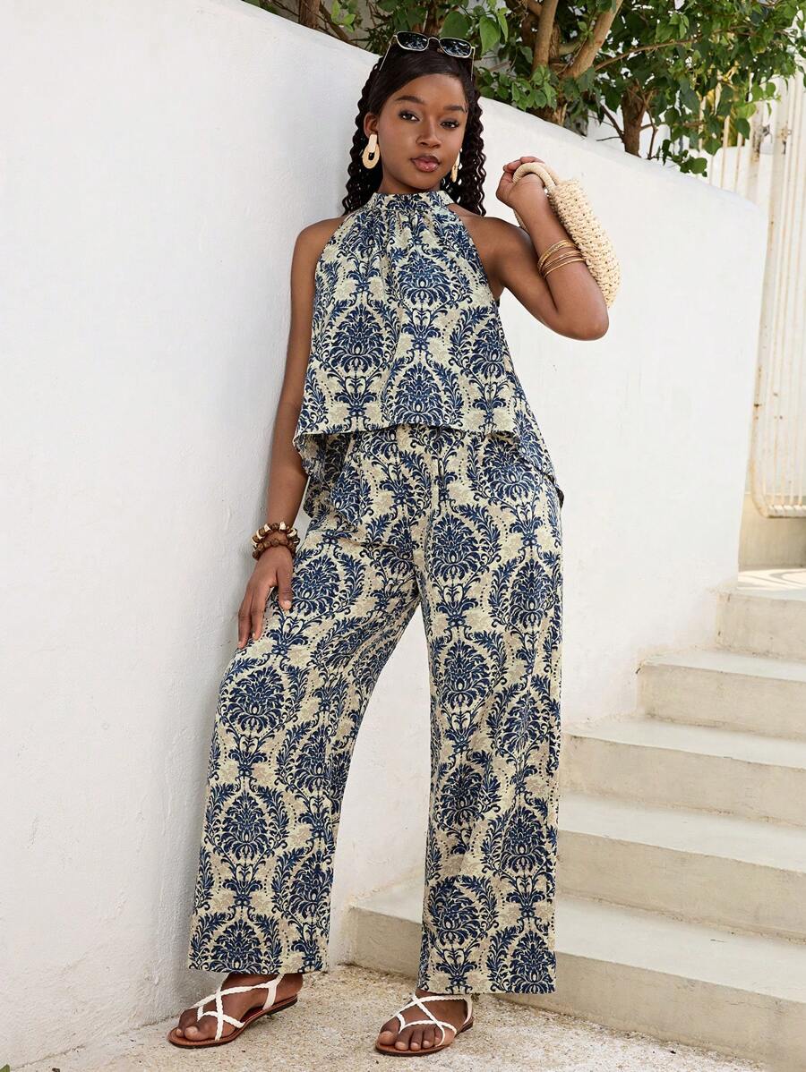 SHEIN Teen Girl Fashion Bohemian Ditsy Floral Sleeveless Crop Top And ...