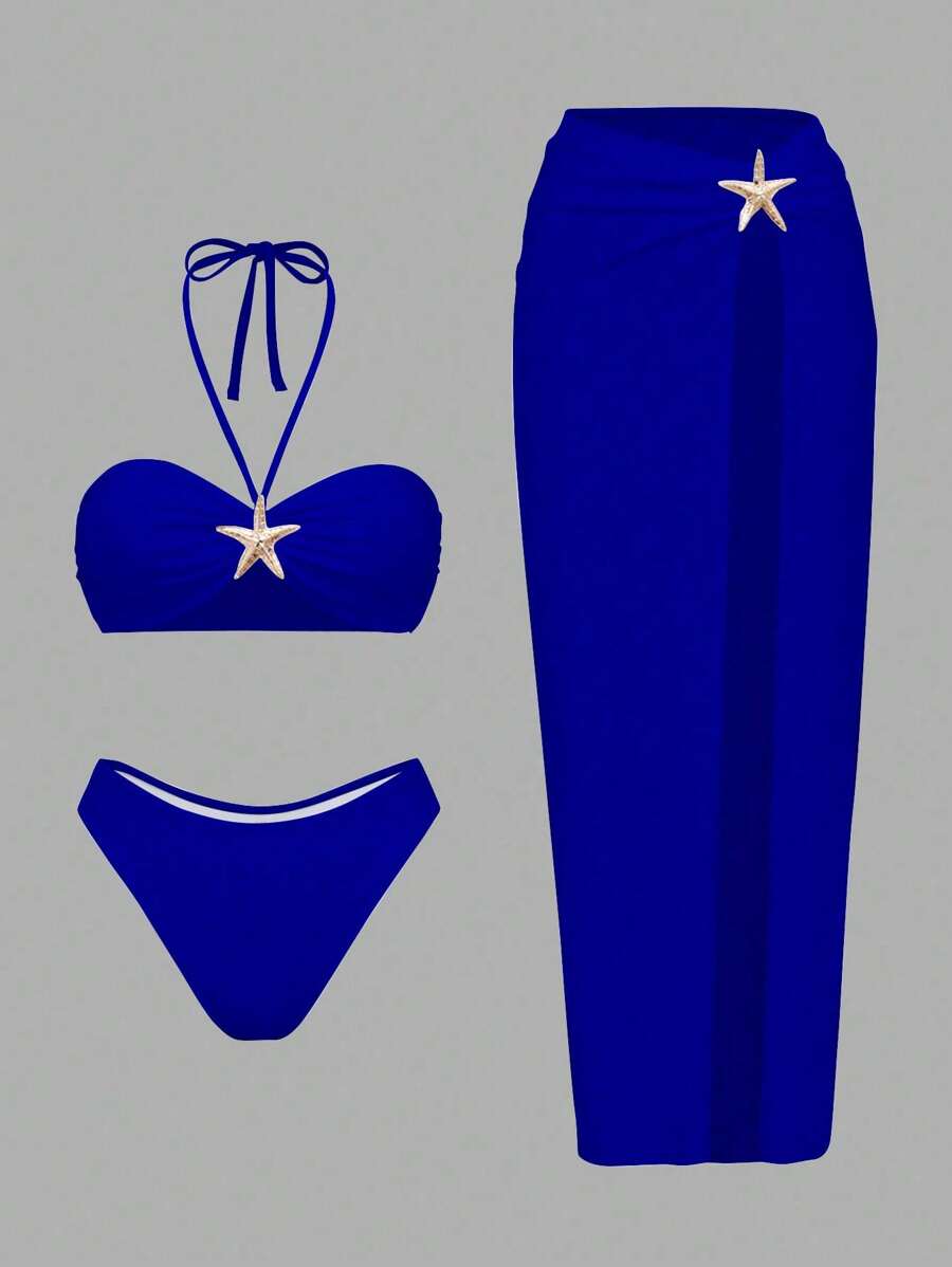 Swim Oasis 3pcs/Set Women's Beach Outfit Includes Solid Color Neck ...