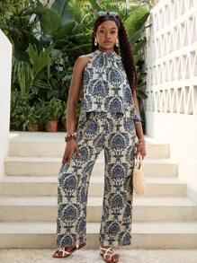 SHEIN Teen Girl Fashion Bohemian Ditsy Floral Sleeveless Crop Top And ...