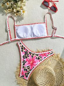 SHEIN Swim Summer Women Leopard Print Spaghetti Strap Top And Bottom ...