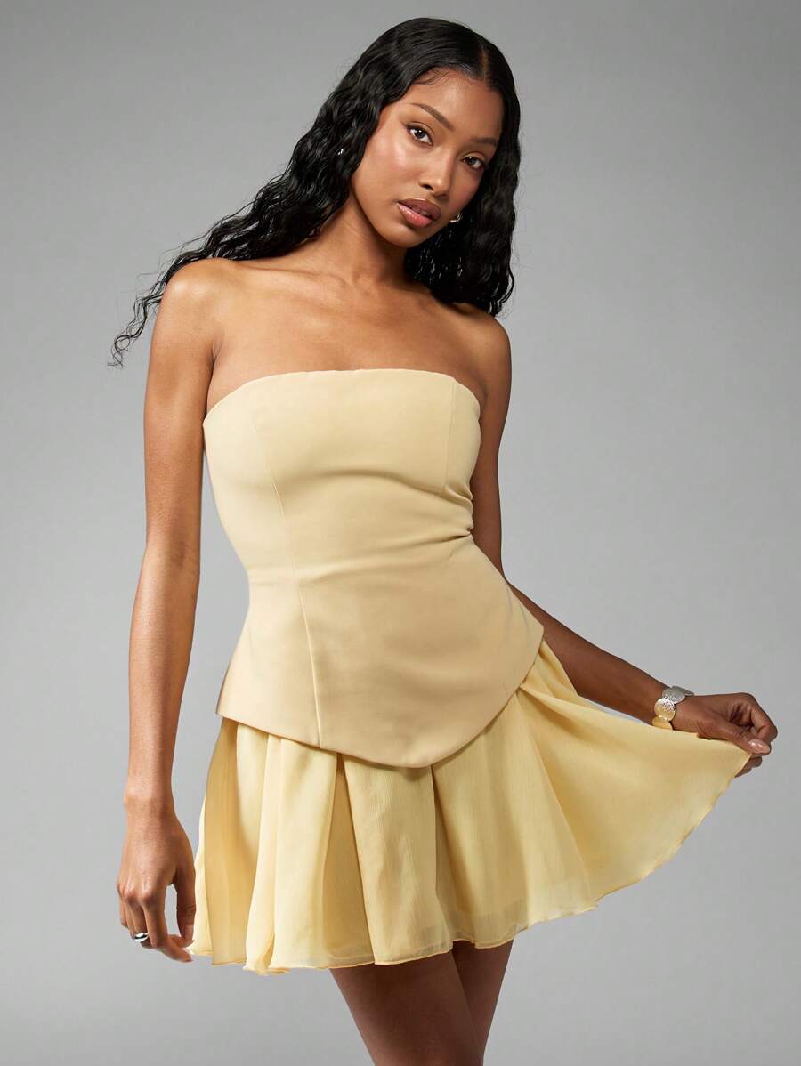 MISSGUIDED Strapless Mini Cocktail Dress Crepe Chiffon A-Line Party ...