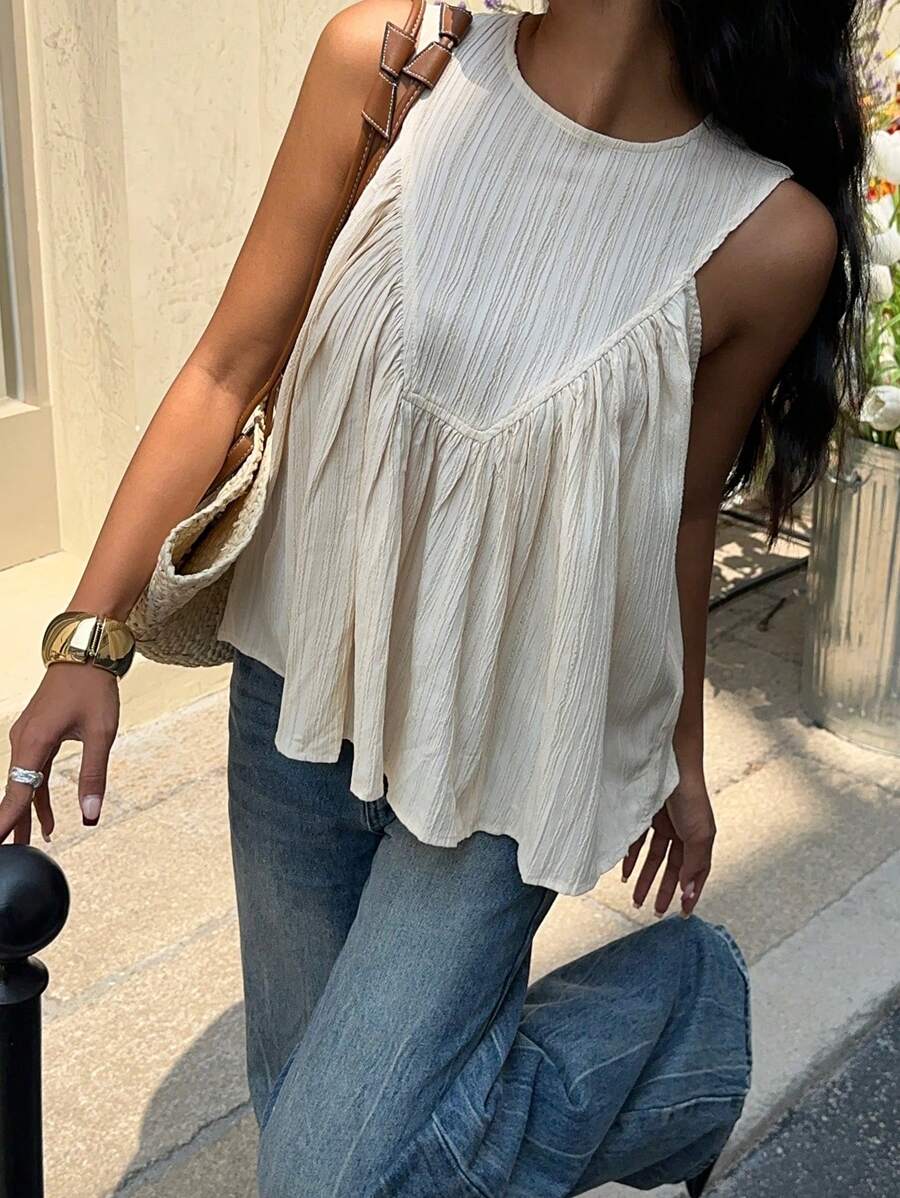 Serisse New Summer Women Solid Color Sleeveless Pleated Camisole/Shirt ...