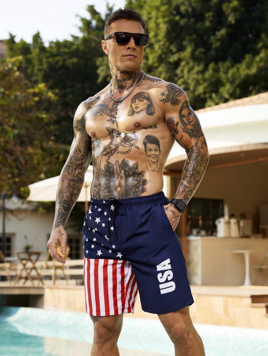 Surfspeed Men's Beach Shorts Drawstring Waist Front Tie Pocket Contrast ...