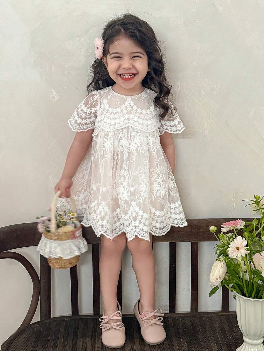 LMoss Kids LMoss Baby Girl Woven Solid Color Round Neck Fitted Casual ...