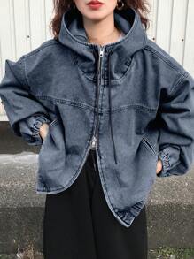 FRIFUL Women Dropped Shoulder Long Sleeve Zipper Front Drawstring ...