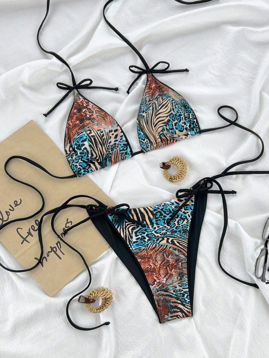 Swim Vcay Bikini a due pezzi da donna con stampa leopardata, scollo ad ...