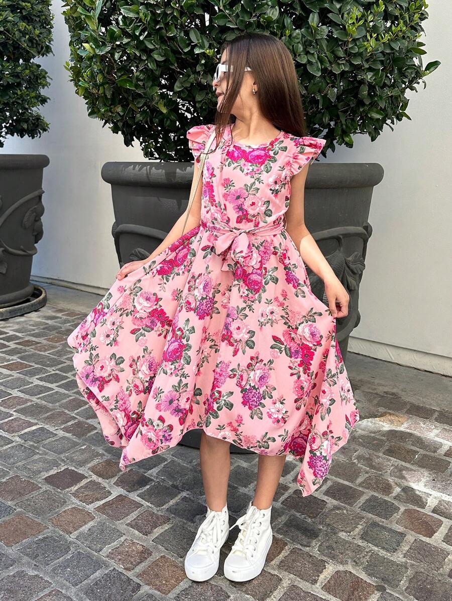 Nova Glow Vacation Casual Fashion Ditsy Floral Round Neck Ruffled ...