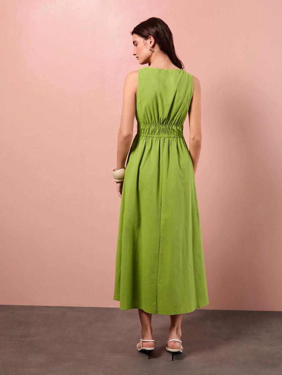 Maija 2025 New Avocado Color Dresses With Metal Decoration On Shoulder ...