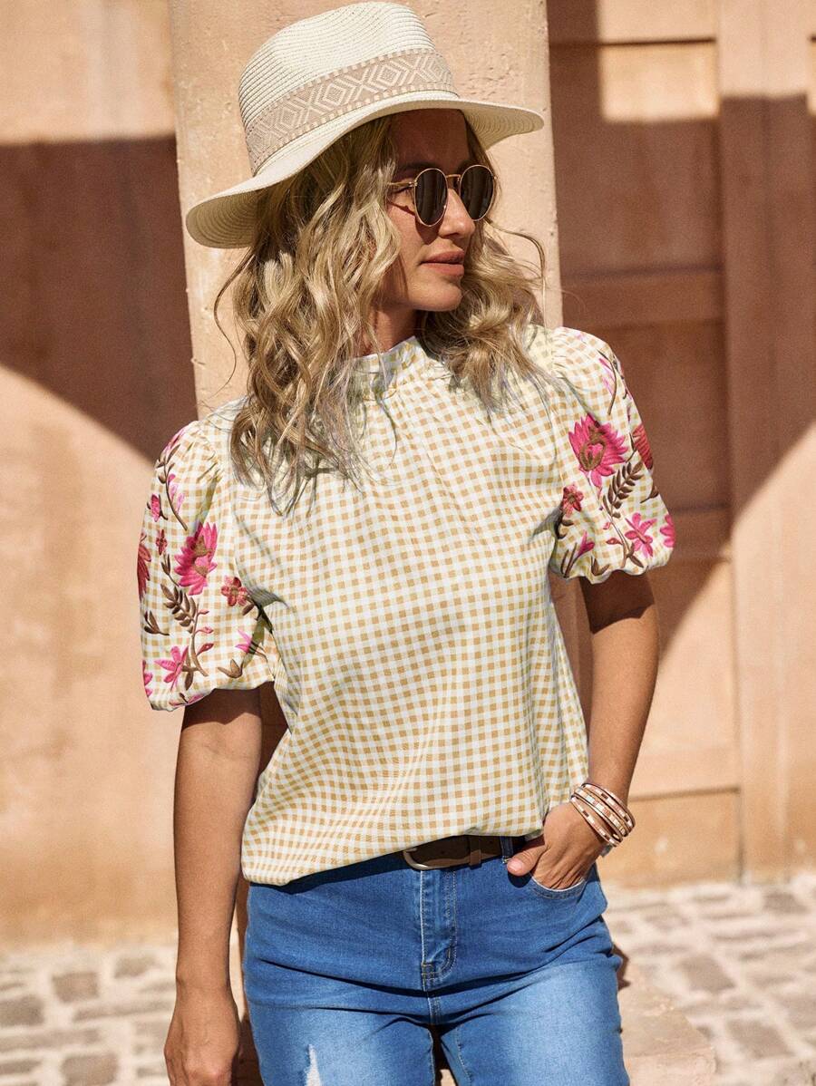 LanaWest Women's Casual Country Western Floral Print Puff Sleeve ...