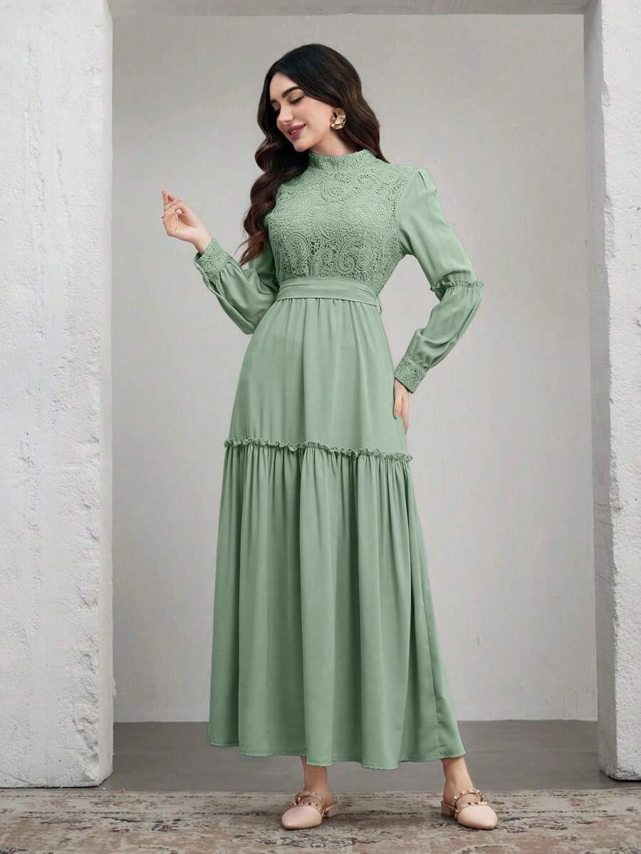 Graceveil Vestido elegante de manga larga con cuello alto, de un solo ...