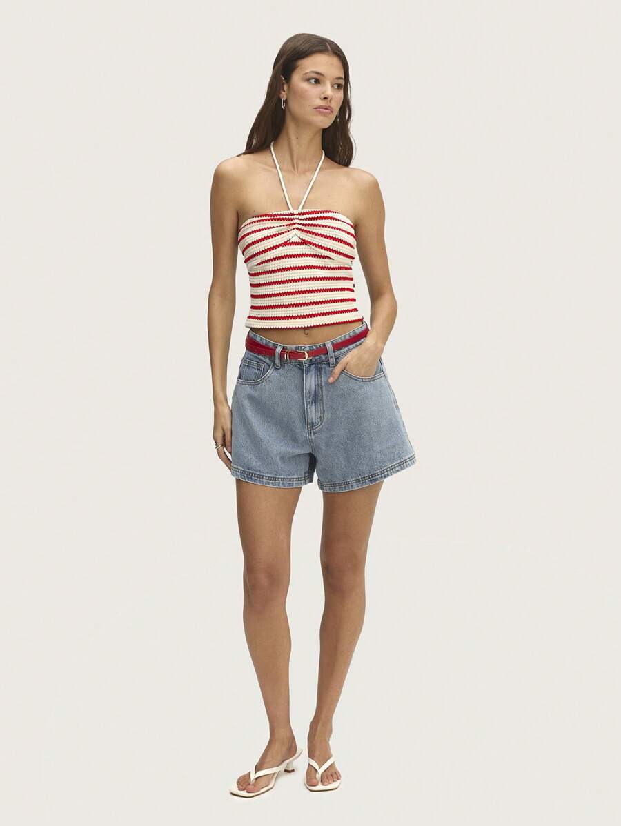 Nöista Summer Navy Striped Halter Top Textured Navy Stripes Halter Top ...