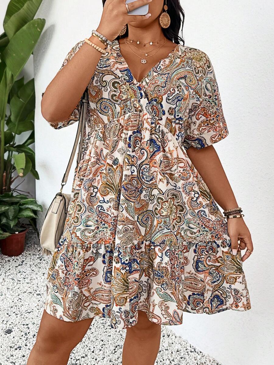 SHEIN LUNE Flared Hem Waist Cinched Plus Size Dress Country Concert ...