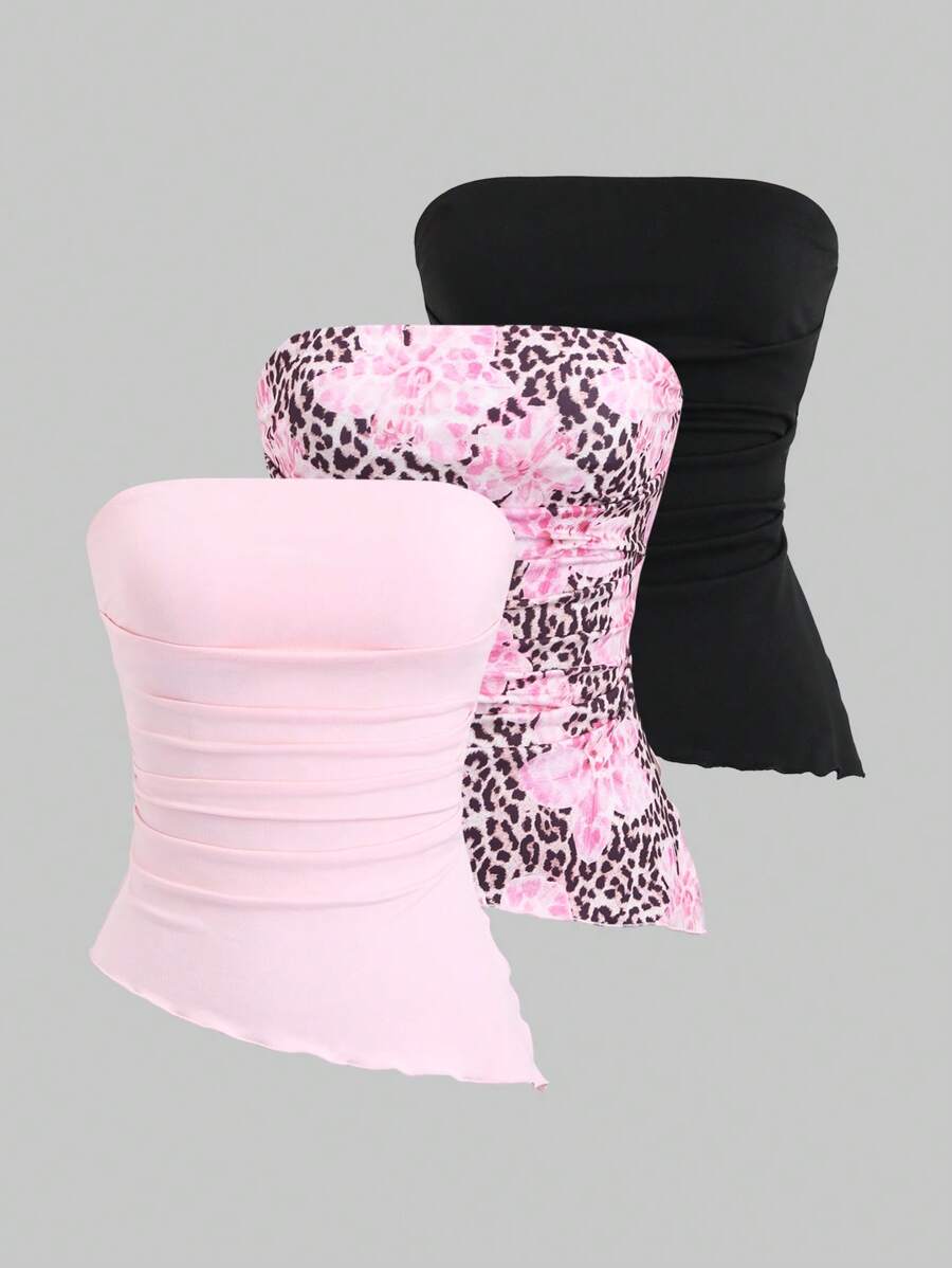 Sweetra Y2K Sexy Leopard Print Asymmetrical Length Bandeau Top | SHEIN USA