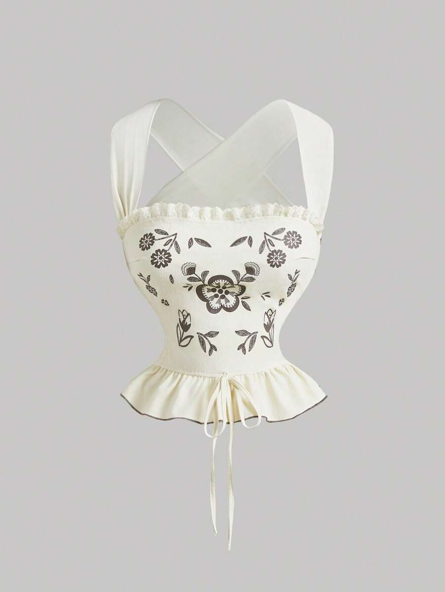 SHEIN MOD Boho 70s Vintage Apricot Open-Back Top With Crisscross Lacing ...