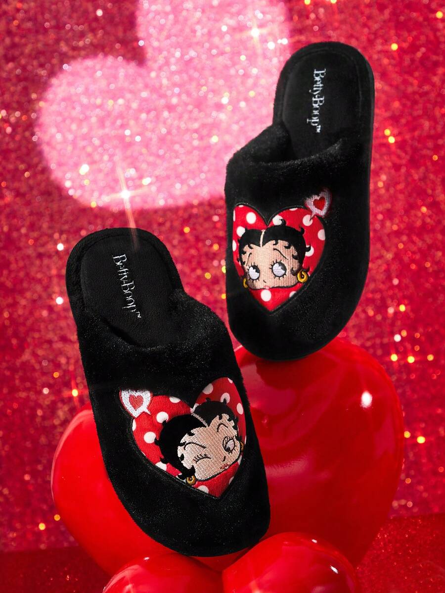 Betty Boop x SHEIN Cartoon Character Embroidery & Polka Dot Heart ...