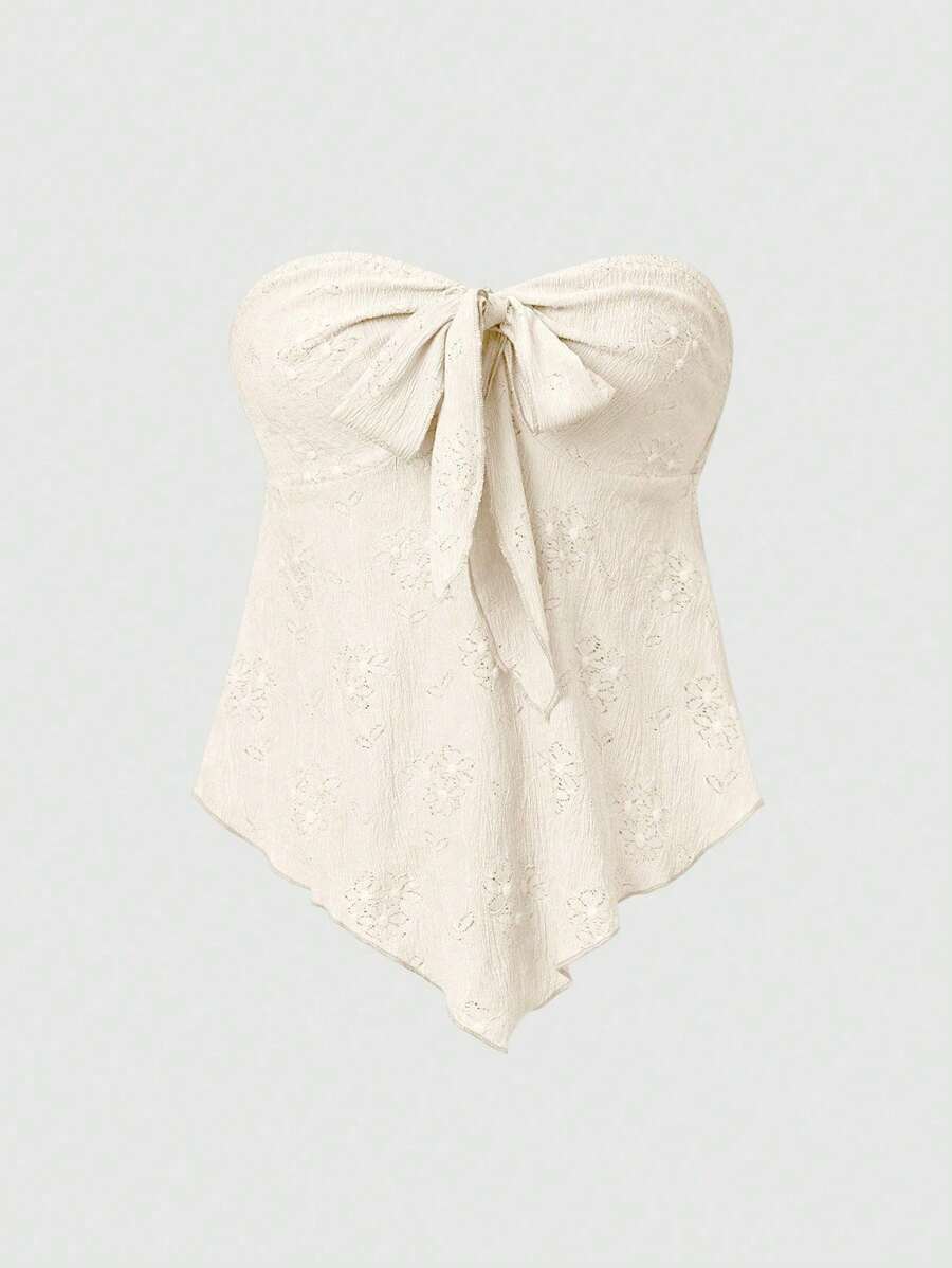 Sweetra Women Summer Elegant Solid Color Lace Strapless Bandeau Top Y2K ...