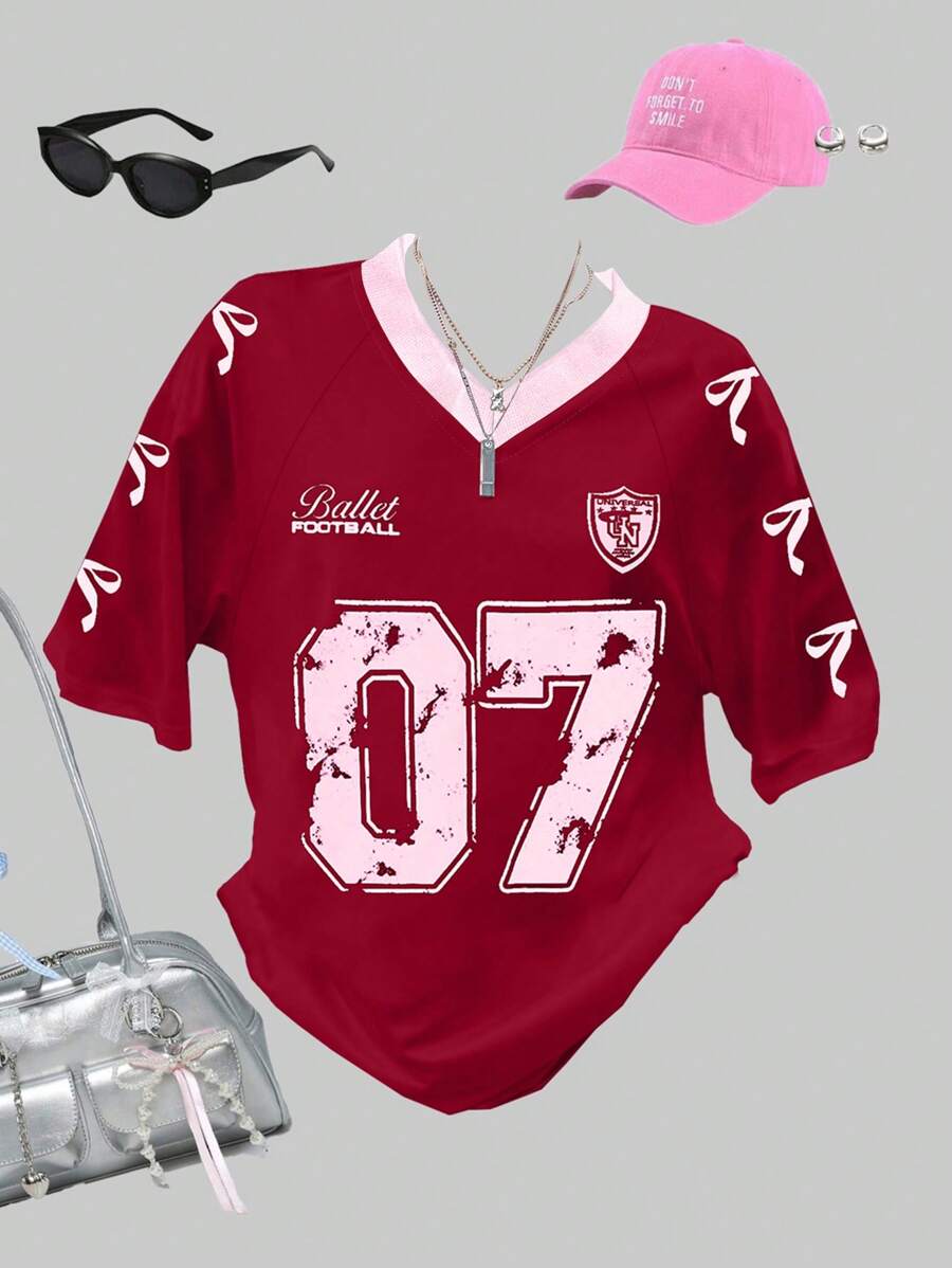 SHEIN Tween Girls Pink Sports Jersey T-Shirt, Summer Young Girls Clothing 7y | SHEIN USA