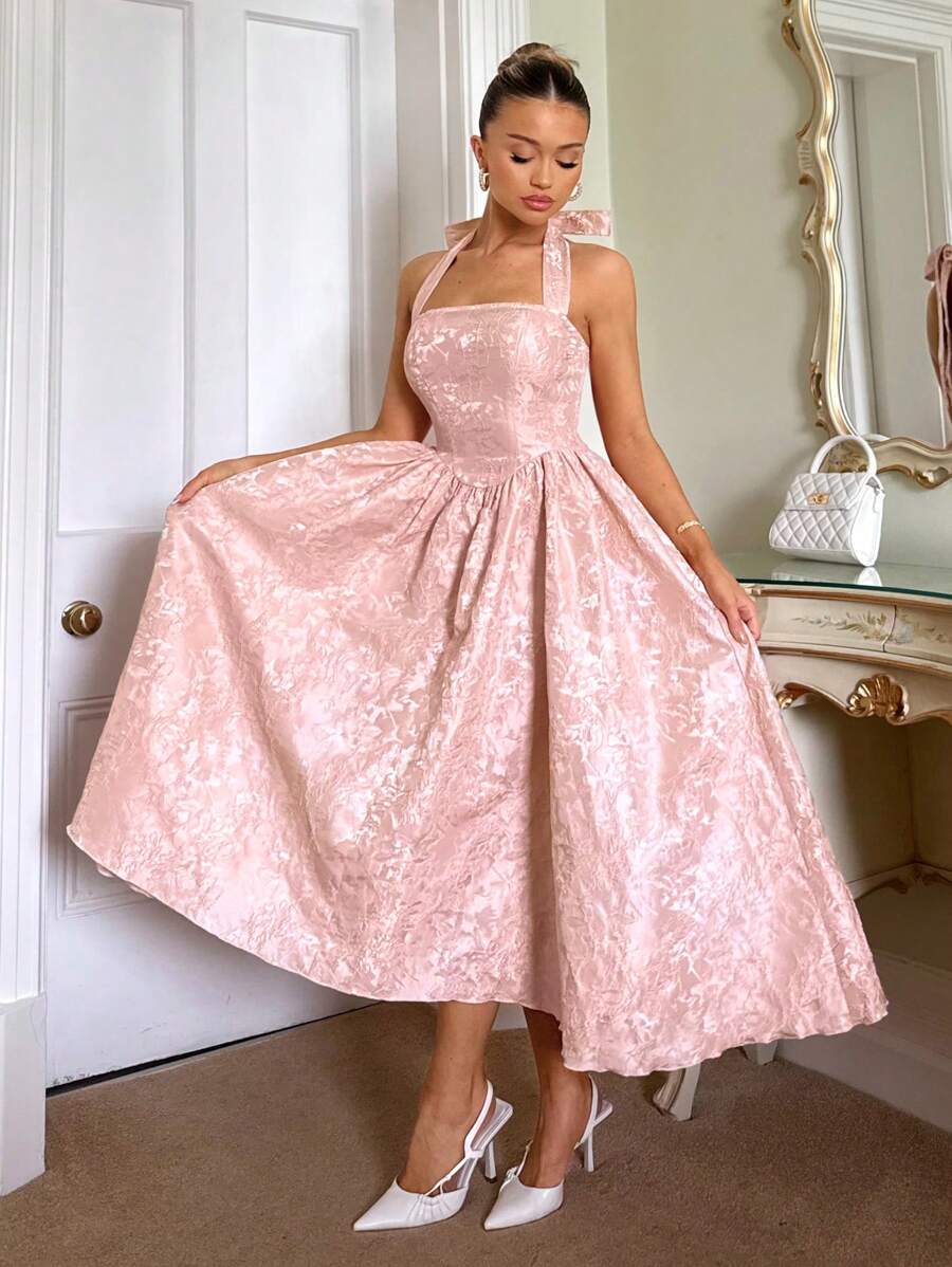 Relinas Spring & Summer Rural Princess Style Satin Jacquard Waist Mesh ...