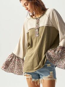 Bohemela Boho Knitted Color Splicing Loose Fit Semi-Open Front Flared ...