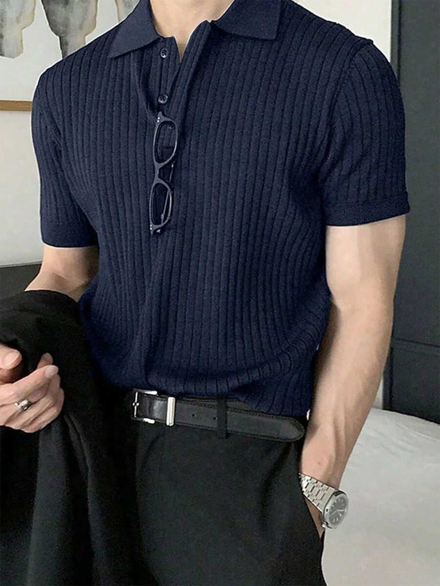 Manfinity Homme Men Solid Ribbed Knit Polo Shirt, Old Money Style ...