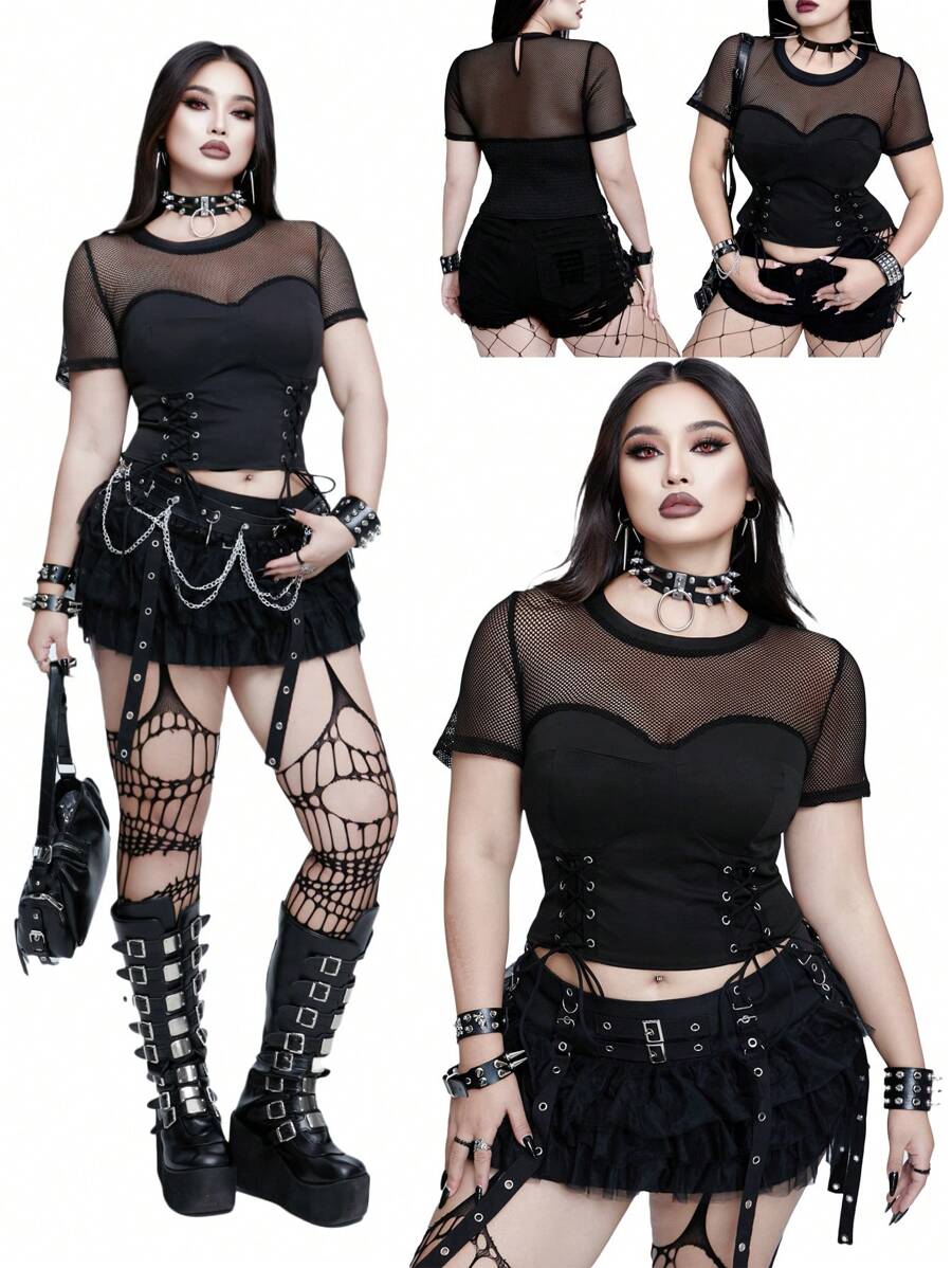 Flirla Casual Punk Rave Coachella Plus Size Women's Casual Chic Shirt ...