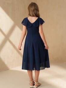 SHEIN Tween Girl Elegant Minimalist Stylish V-Neck Ruffle Collar ...