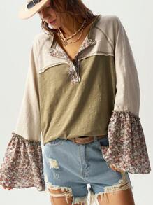 Bohemela Boho Knitted Color Splicing Loose Fit Semi-Open Front Flared ...