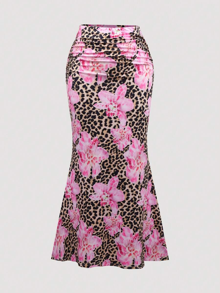 Rometta Floral Print Elastic Bodycon Fish Tail Skirt, New French ...