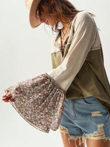 Bohemela Boho Knitted Color Splicing Loose Fit Semi-Open Front Flared ...