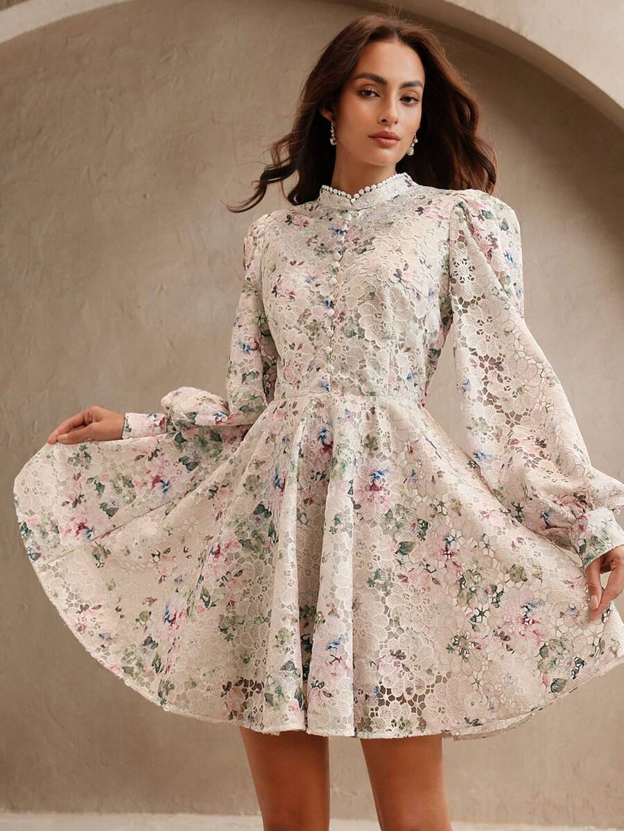 Anewsta Elegant Floral Embroidery Mini Dress For Women, Festival/Holiday/Easter Inspired ...