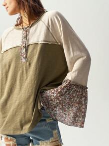 Bohemela Boho Knitted Color Splicing Loose Fit Semi-Open Front Flared ...