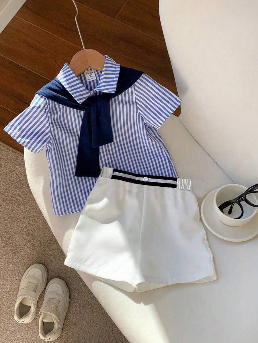 Souflis Souflis 2pcs/Set Young Boy Casual Striped Short Sleeve Shirt ...