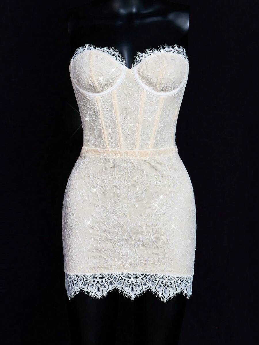 SHEIN ICON European & American Clubwear Sexy Lace Patchwork Crop Top ...