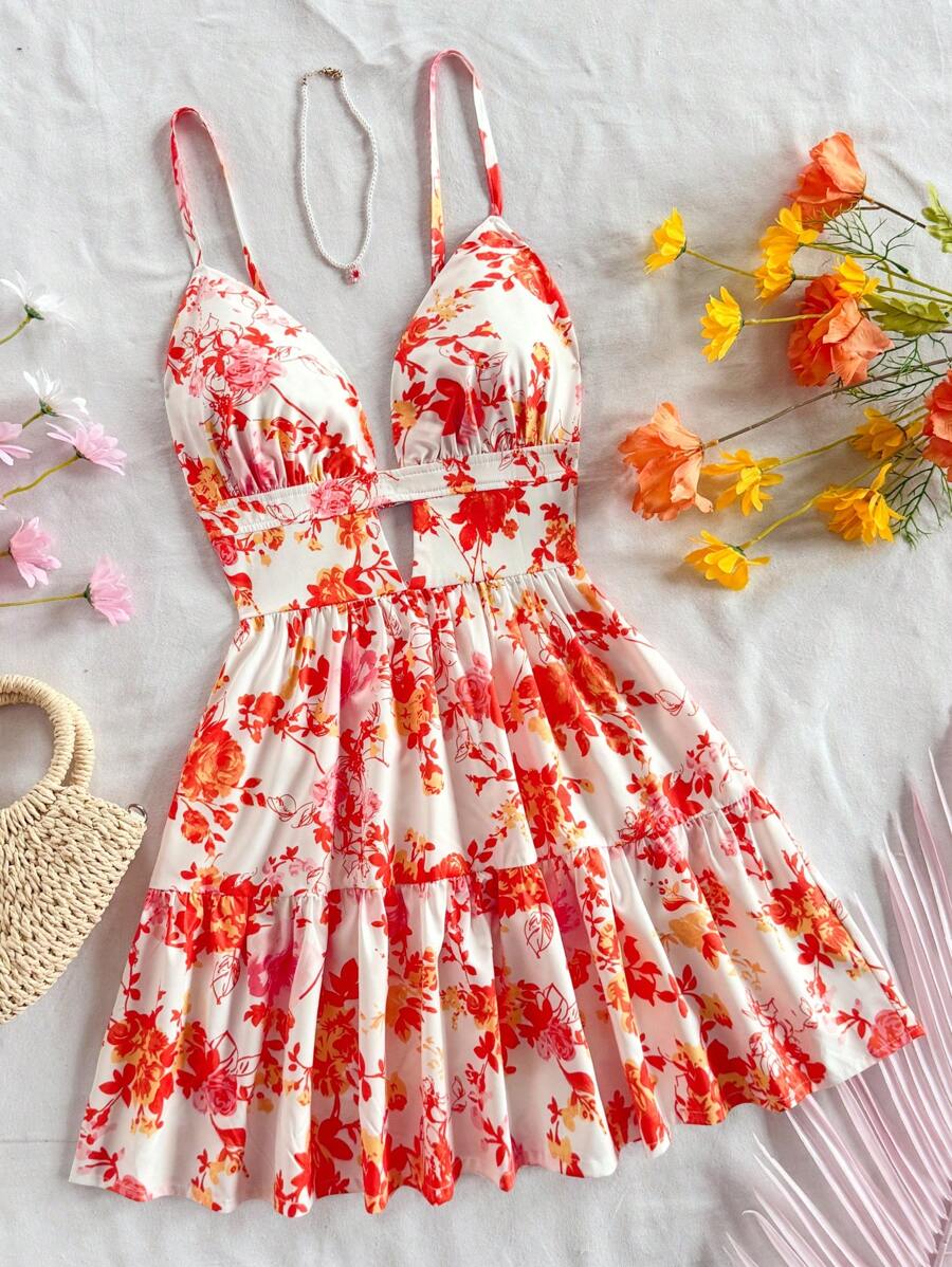 Soleia Women's Boho Mini Dress Spaghetti Strap Floral Print Woven ...