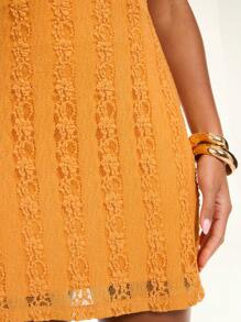 SHEIN BAE Orange Floral Lace Halter Neck Open Back Mini Dress Women ...